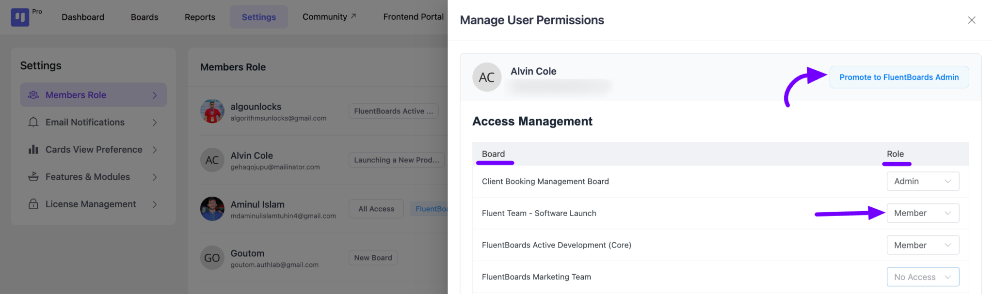 FluentBoards / Managing Member Roles